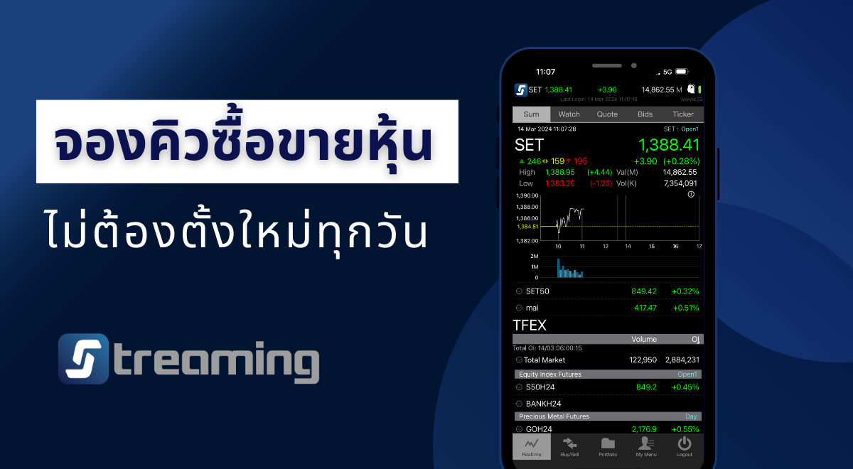 “จองคิวซื้อขายหุ้น ไม่ต้องตั้งใหม่ทุกวัน” - SETTRADE.COM